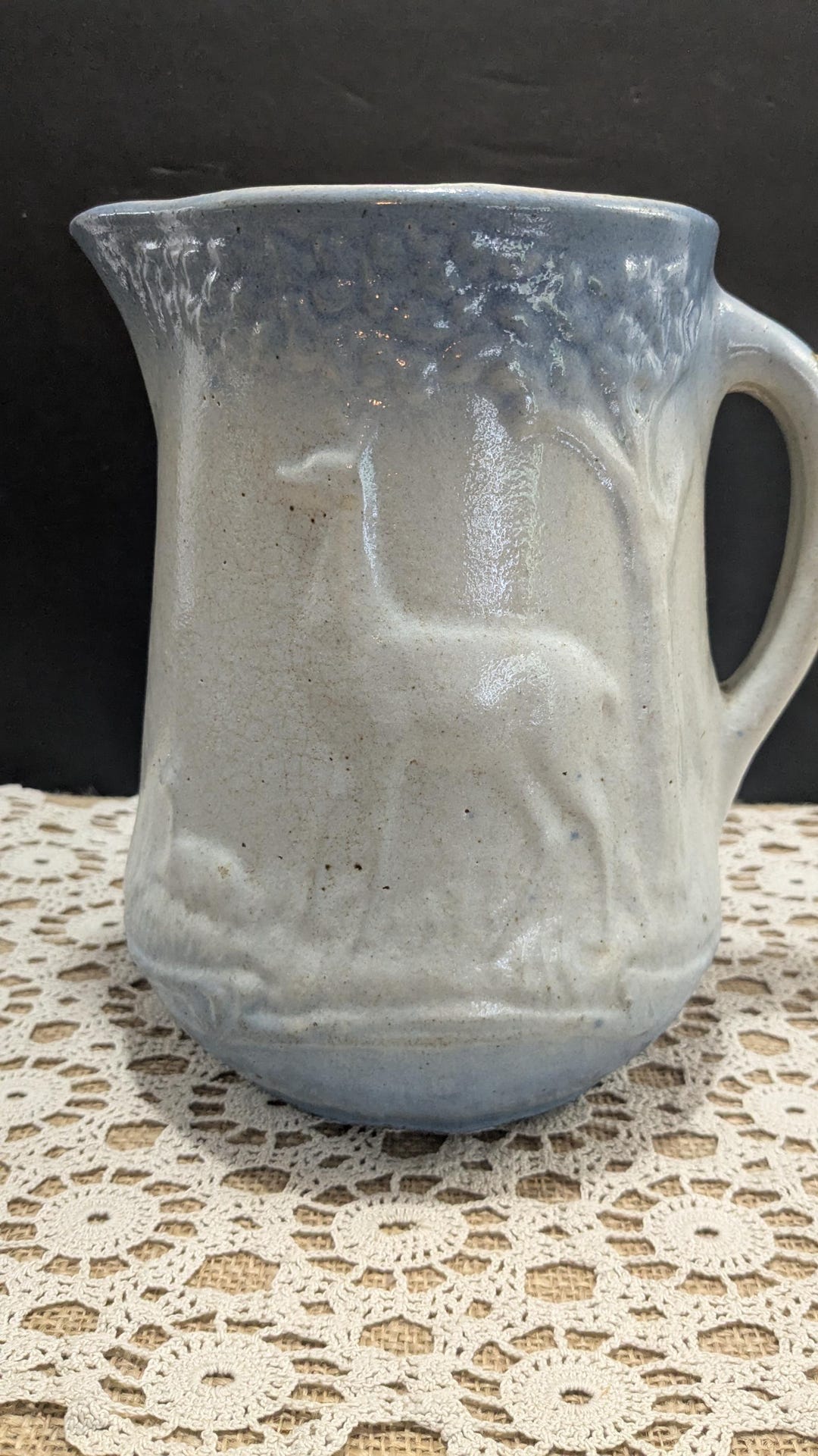 Antique Brush Mccoy Deer and Fawn Blue and White Stoneware Pitcher ...