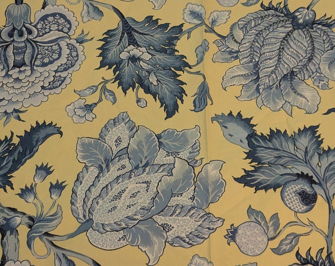 Waverly Blue and Yellow Floral Fabric / 50" X 98", 2.5 Yds Large Fabric ...