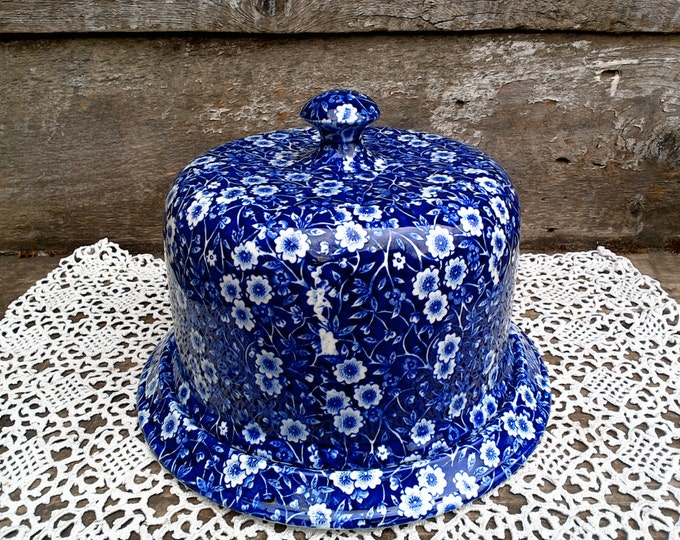 Large Blue Calico Cheese Keeper With Dome Lid, Crownford China Co ...
