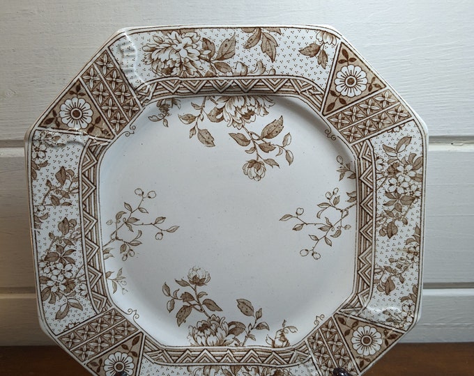 Antique Brown Transferware Melbourne Challinor & Mayer Square Cake ...