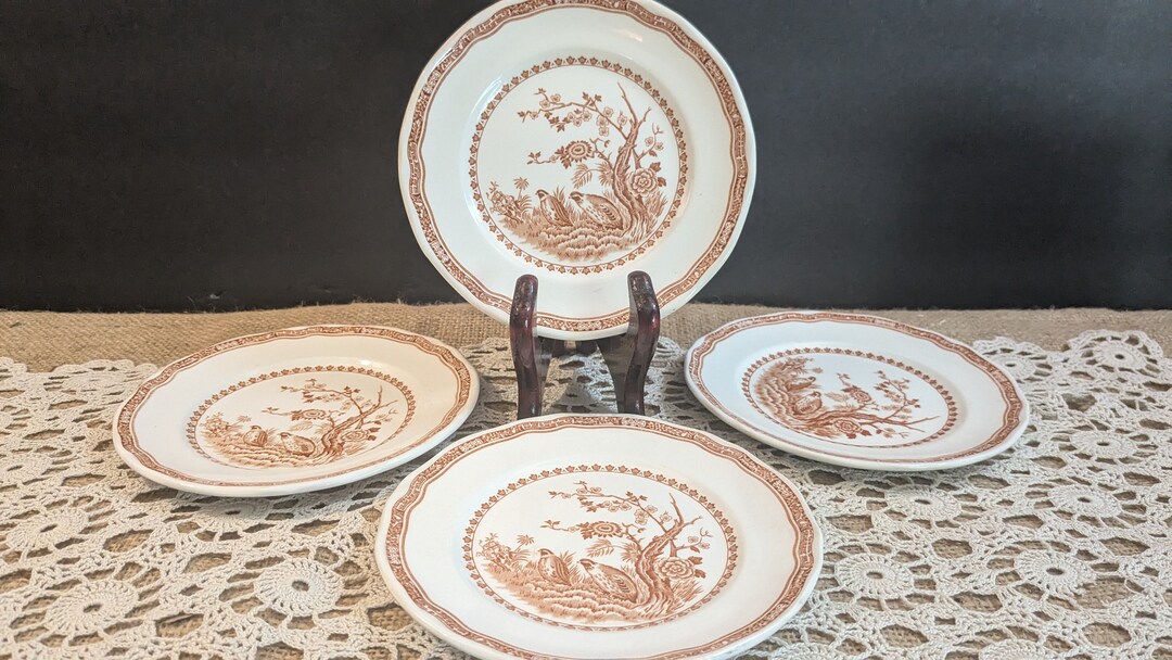 Antique Furnivals Quail SET of 4 Side Plates / Brown Transferware ...