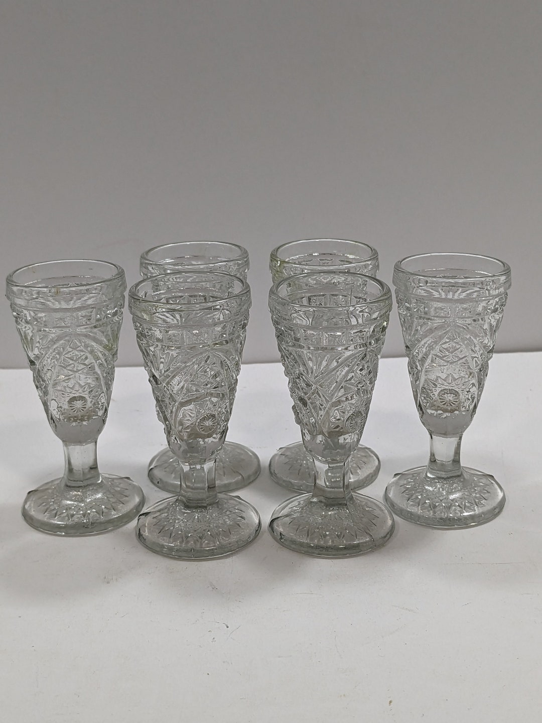 Set of 6 Pressed Glass Cordials Goblets / Barware / Cocktail - Etsy
