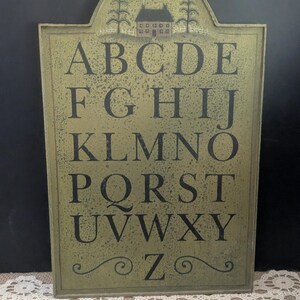 Large Primitive Colonial Wooden Alphabet Sign / 15" X 10" Early ...