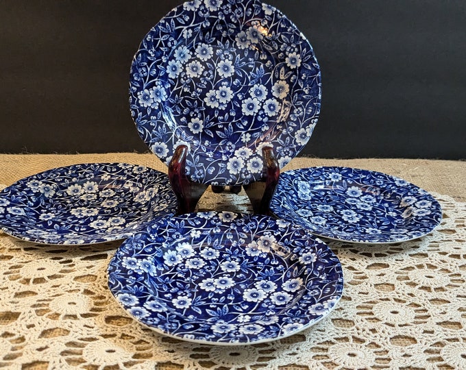 Set of 4 Vintage Crownford China Blue Calico 5 7/8" Side Plates ...
