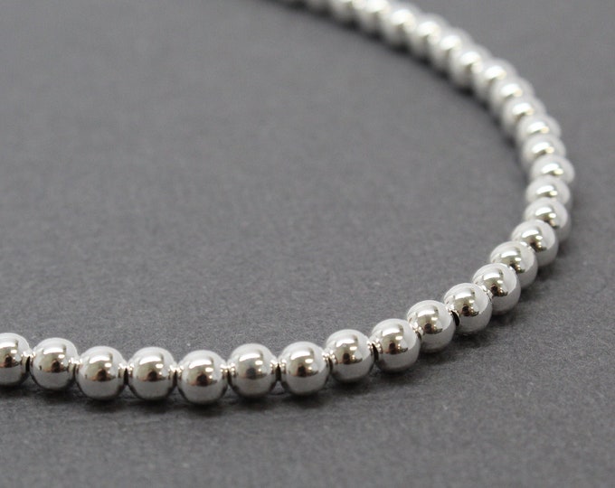 4mm Sterling Silver Bead Necklace Strand, 925 Sterling Silver Necklace ...