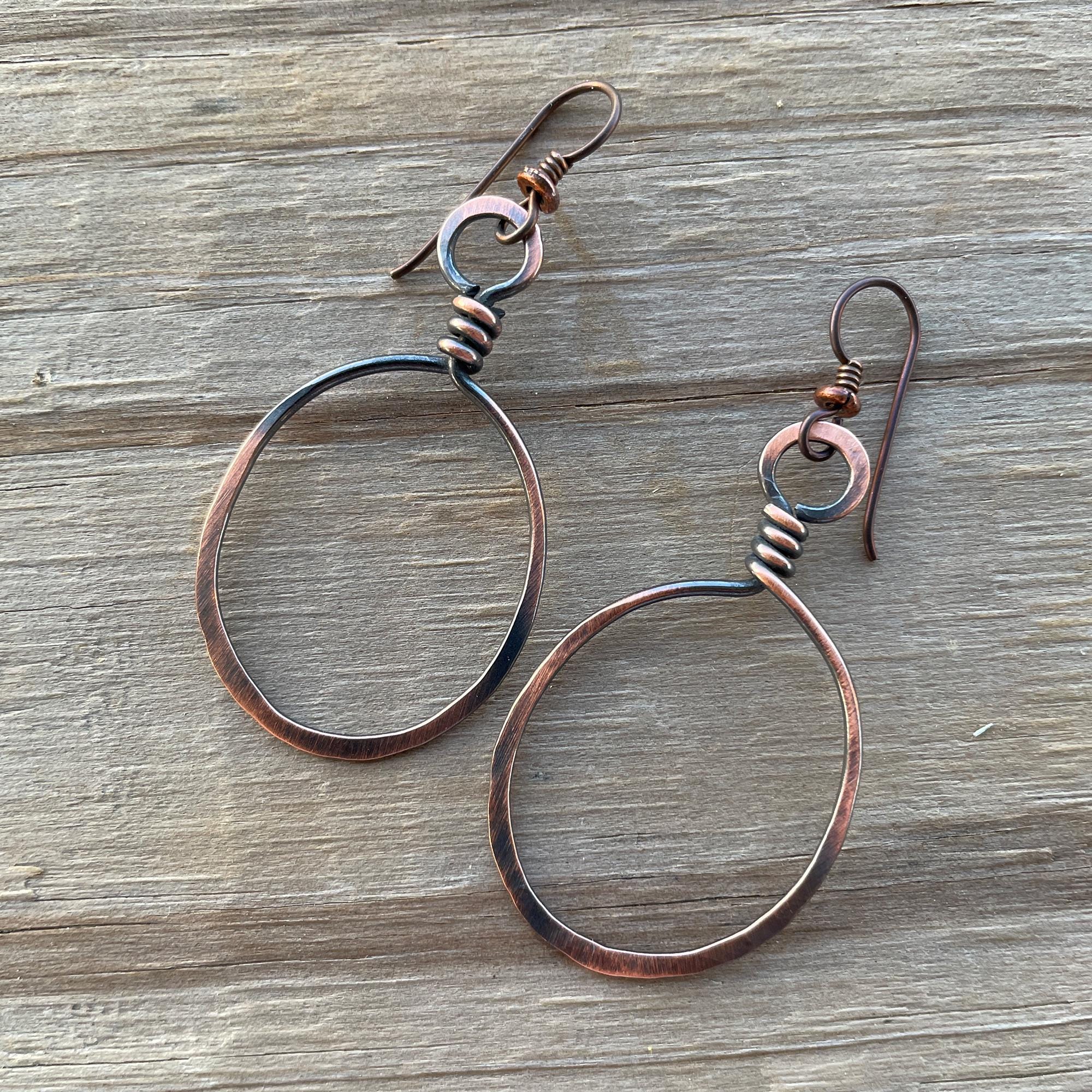 Handcrafted Rustic Hammered Copper Wire Hoop Earrings With Niobium ...