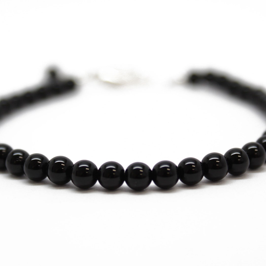 Adjustable Onyx Bracelet, 4mm Black Onyx Bracelet With Sterling Silver ...