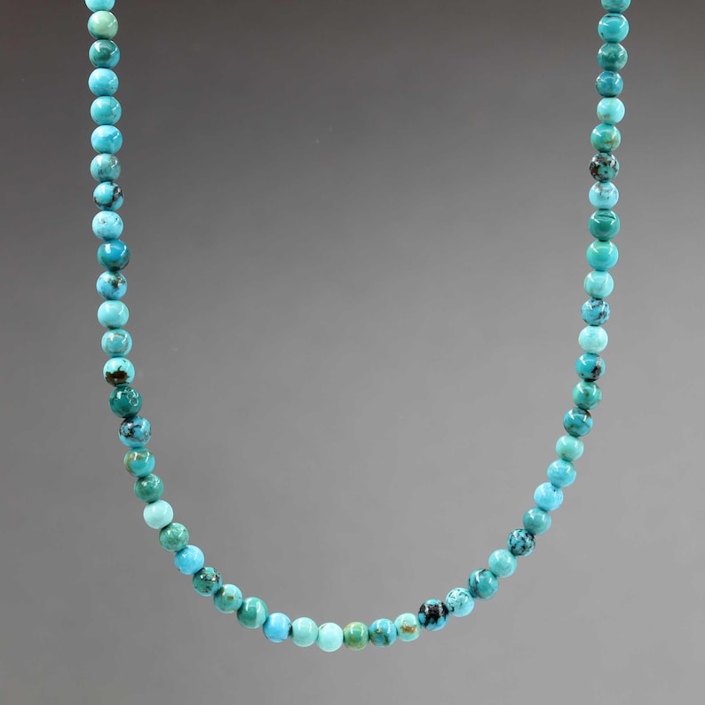 Genuine 4mm Blue Green Turquoise Bead Necklace, Made to Order Length ...