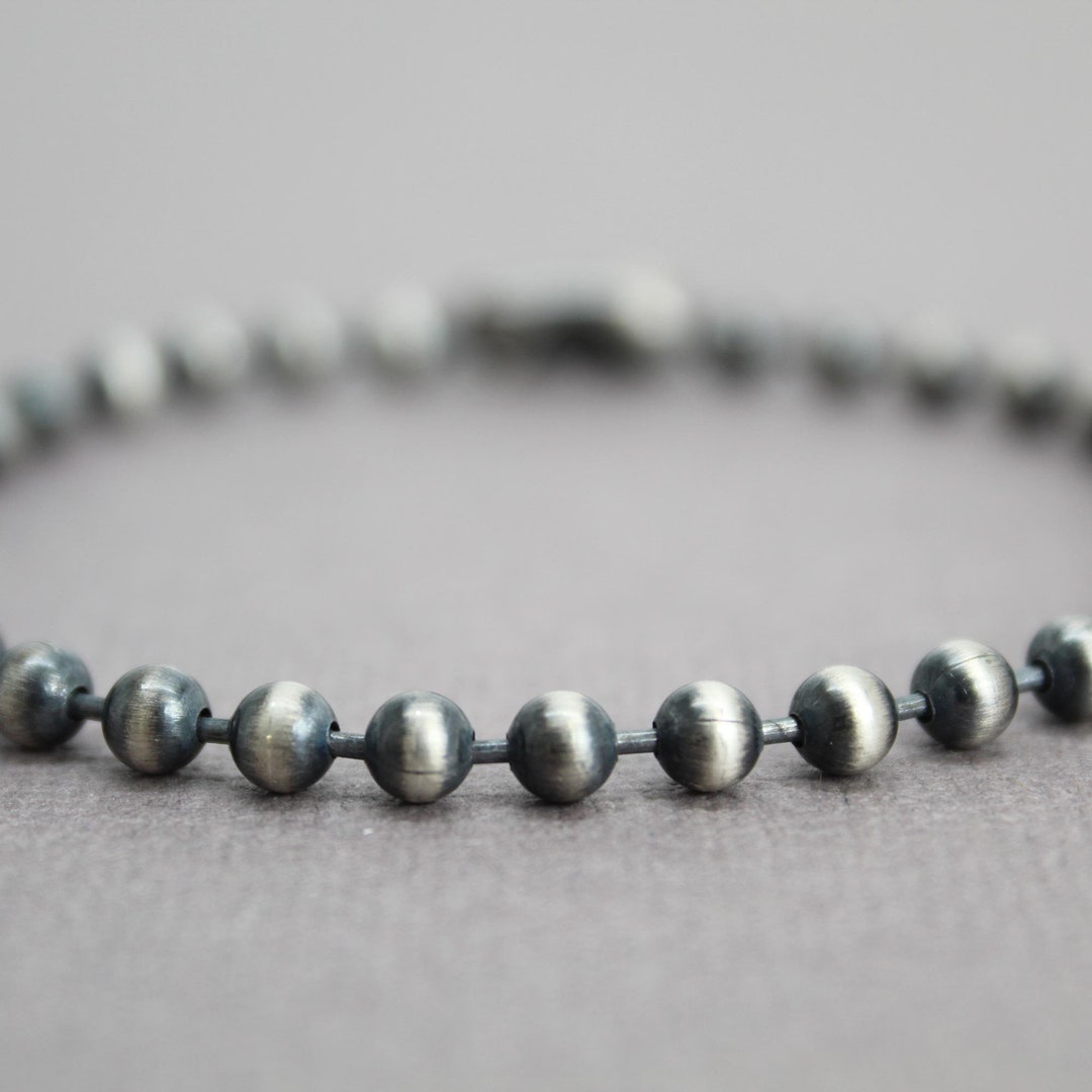 4mm Sterling Silver Bead Ball Chain Bracelet or Necklace, Oxidized or ...