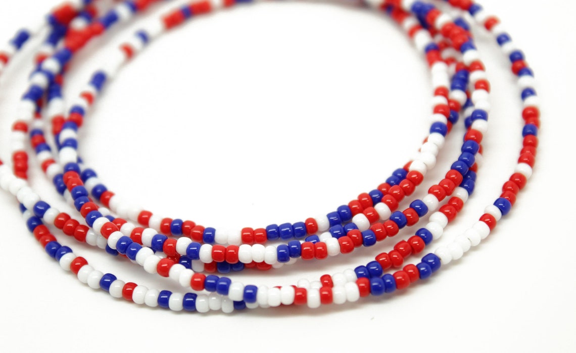 Red White and Blue Seed Bead Necklace, Thin 1.5mm Single Strand ...
