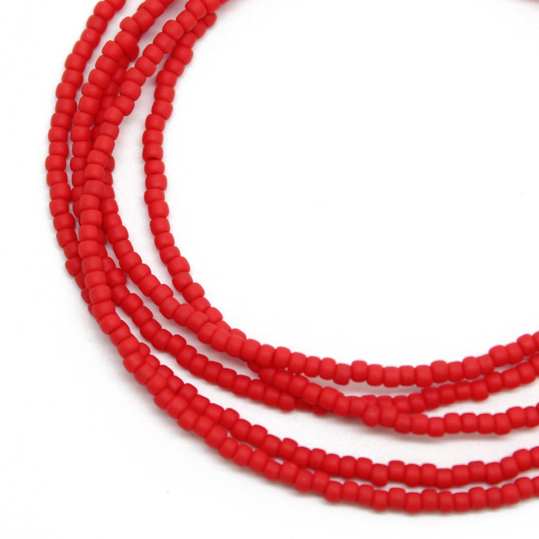 Matte Cherry Red Seed Bead Necklace, Thin 1.5mm Single Strand - Etsy