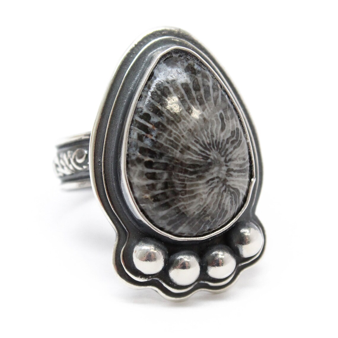 Fossil Coral Ring in Sterling Silver Size 8 US Handmade - Etsy