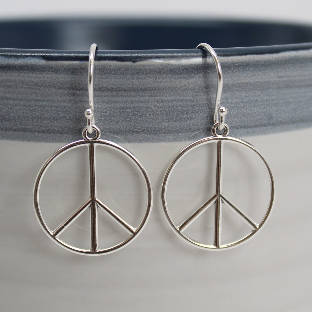 Peace Sign Earrings in Sterling Silver, Peace Earrings, Hippie Earrings ...