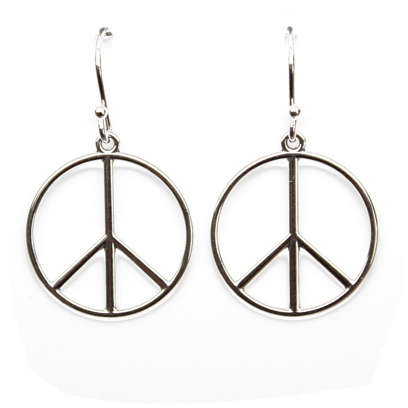 Sterling Silver Peace Sign Dangle Earrings, Artisan Made - Etsy