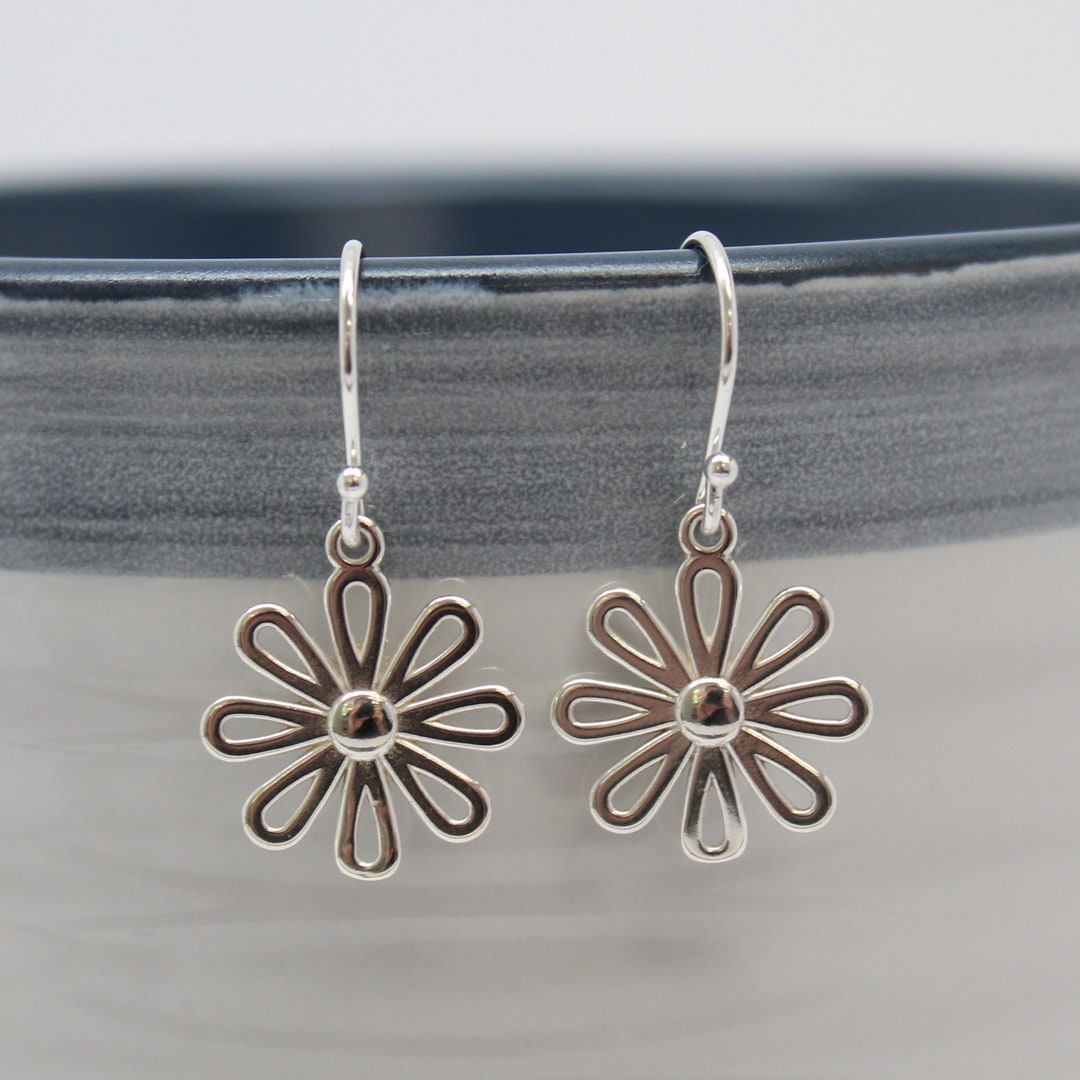 Sterling Silver Flower Earrings, Silver Daisy Earrings, Floral Earrings ...