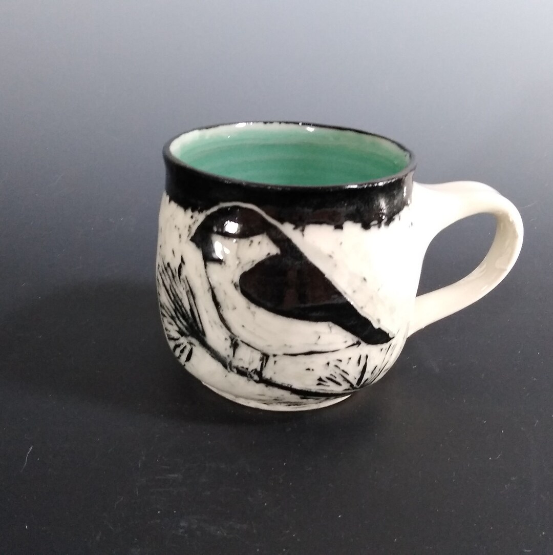 Carved Chickadee Porcelain Mug: Celadon Interior - Etsy