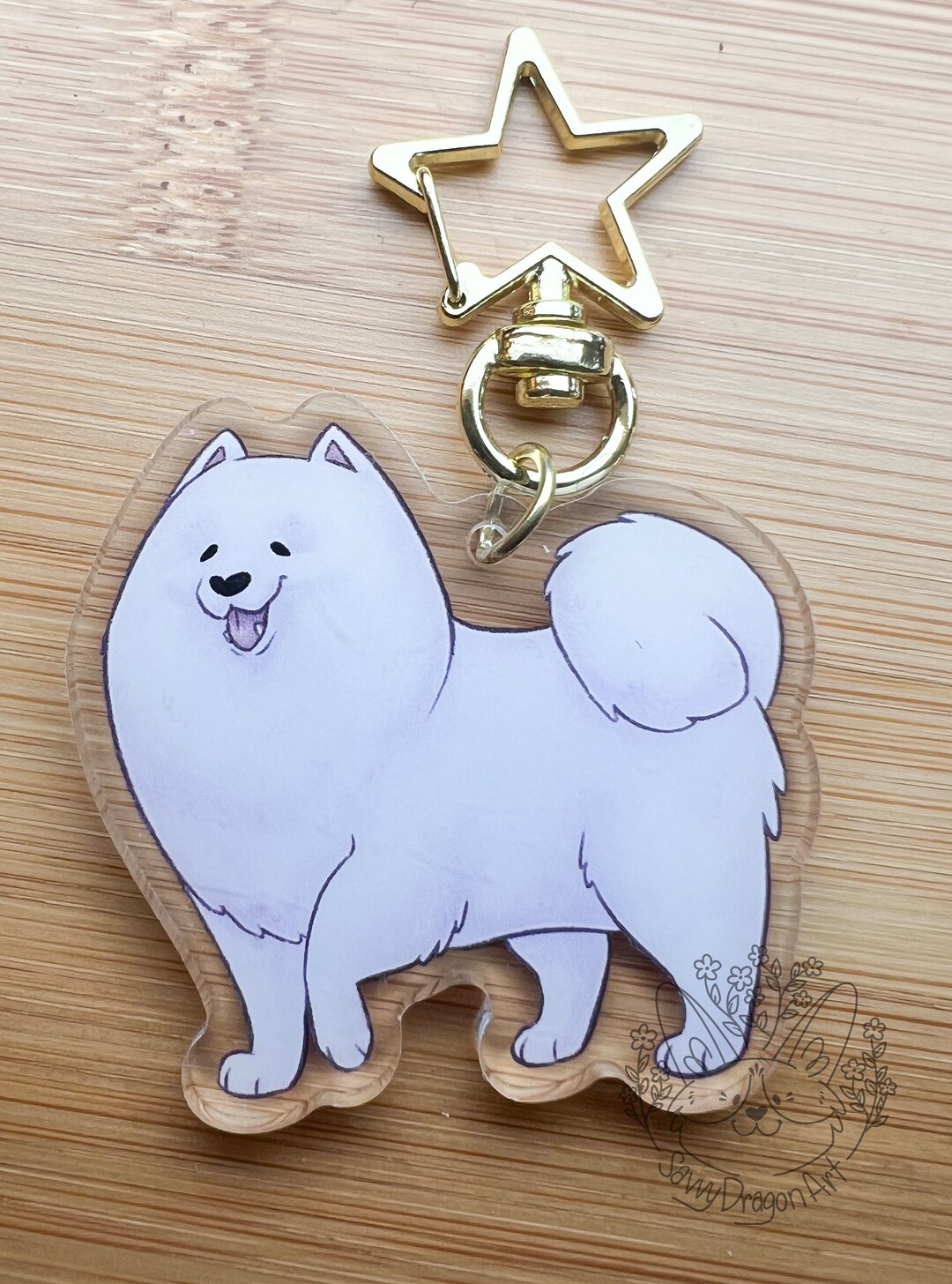 Samoyed Dog Acrylic Keychain Star Clasp Vograce Kawaii Double Sided Dog ...