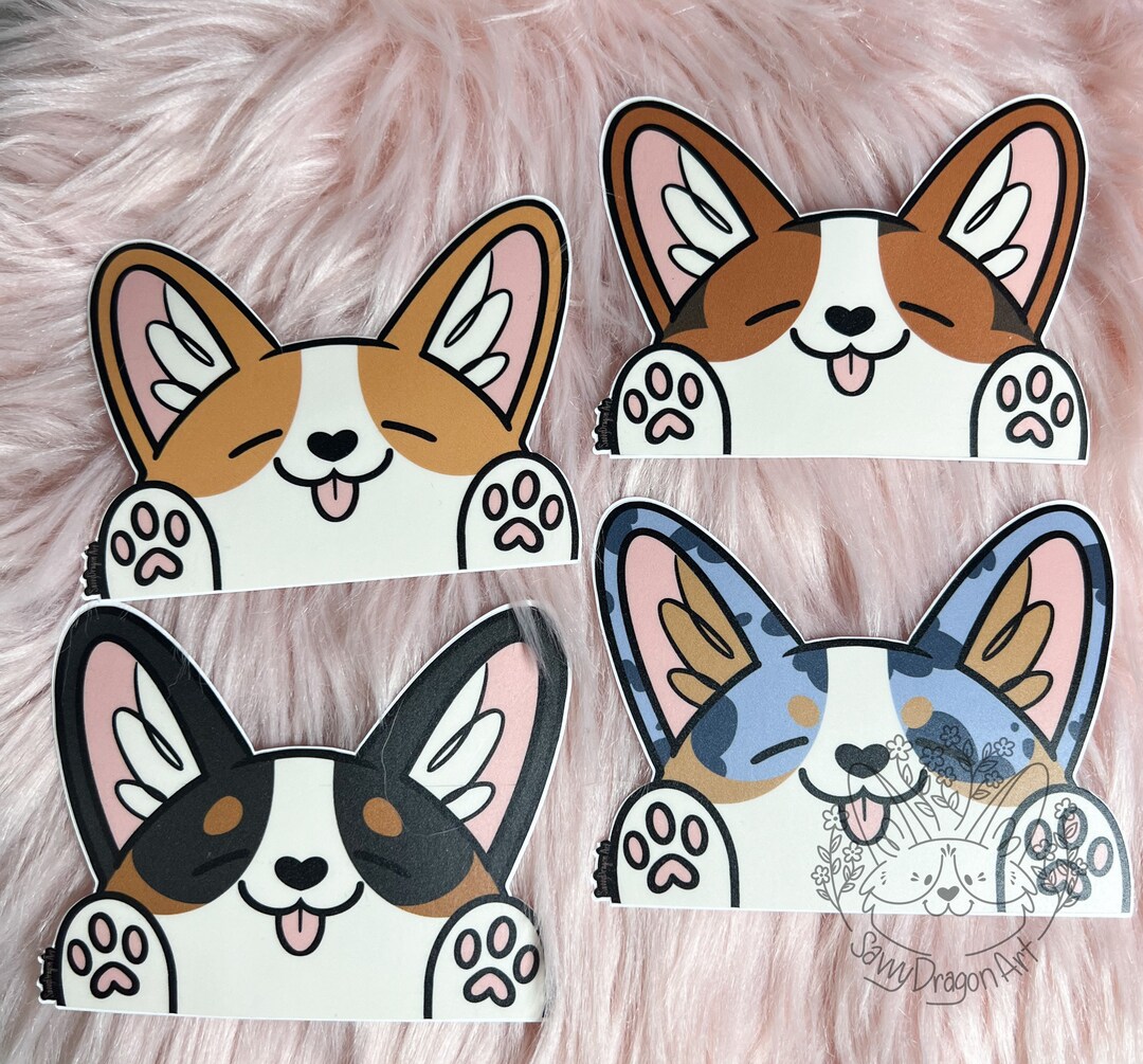 Corgi Peeker Sticker Red White Dog Lover Gift Cute Puppy Water Bottle ...