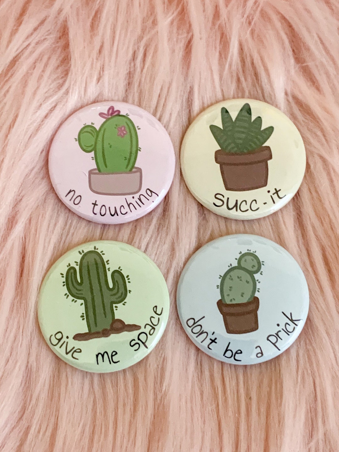Sassy Cacti Pinback Buttons Kawaii Cute Pin Funny Sass Gift Bag Pastel ...