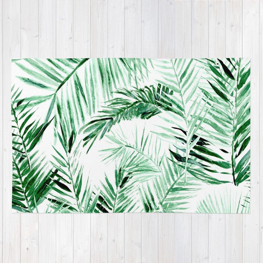 Palm Leaf Area Rug Palm Leaves Rug Palm Leaf Rug Tropical - Etsy