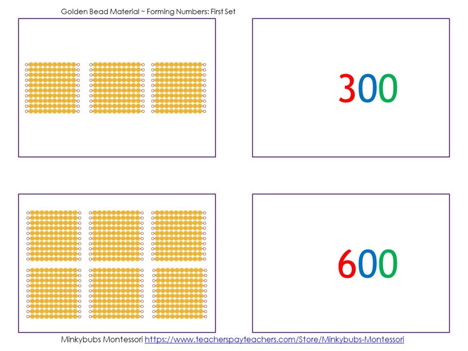 Place Value Cards With Golden Beads 1st Set Montessori Math Decimal ...