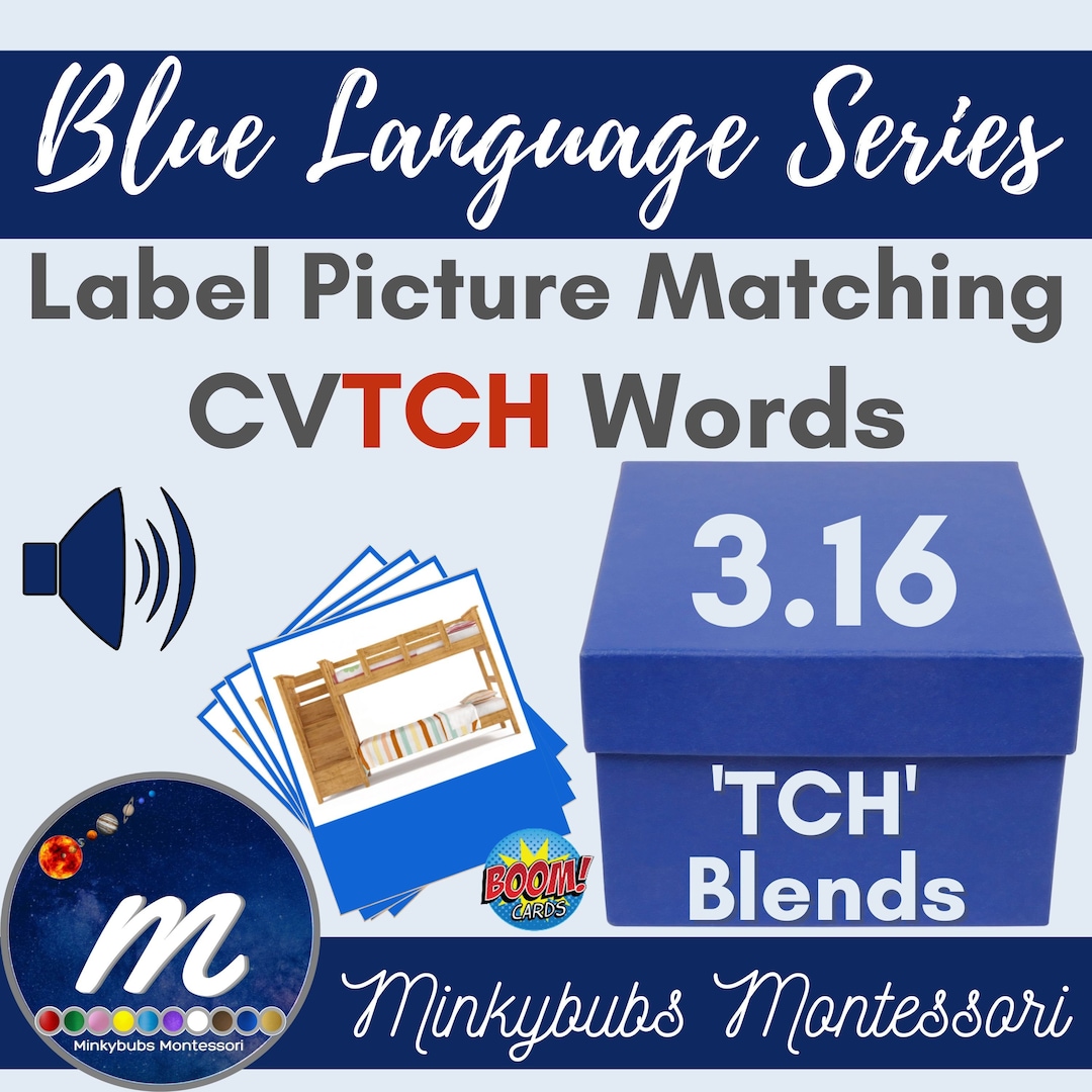 TCH Blend Words Label Picture Match Montessori Blue Language Boom Cards ...