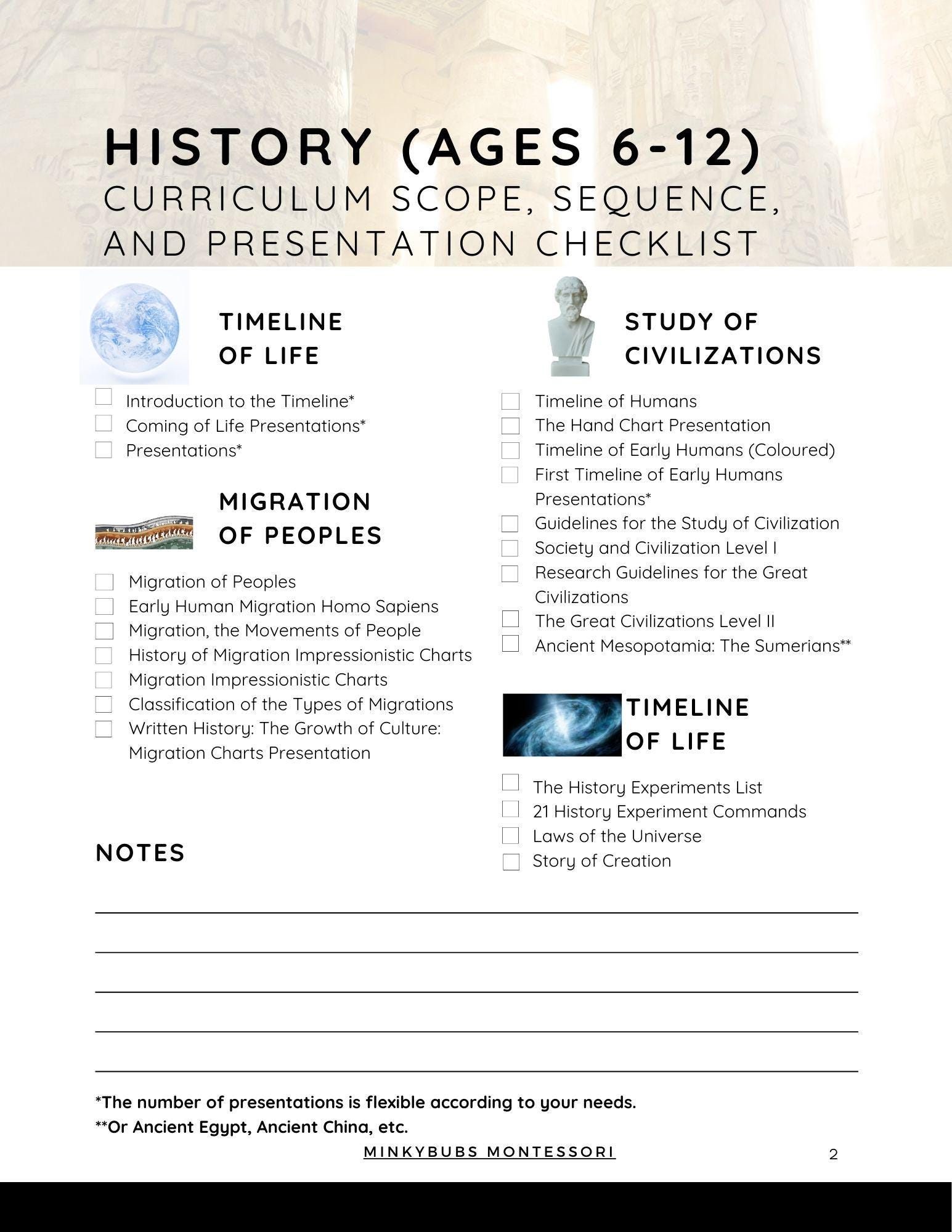 Montessori HISTORY CHECKLIST • Full 6-year Scope & Sequence • Lower AND ...