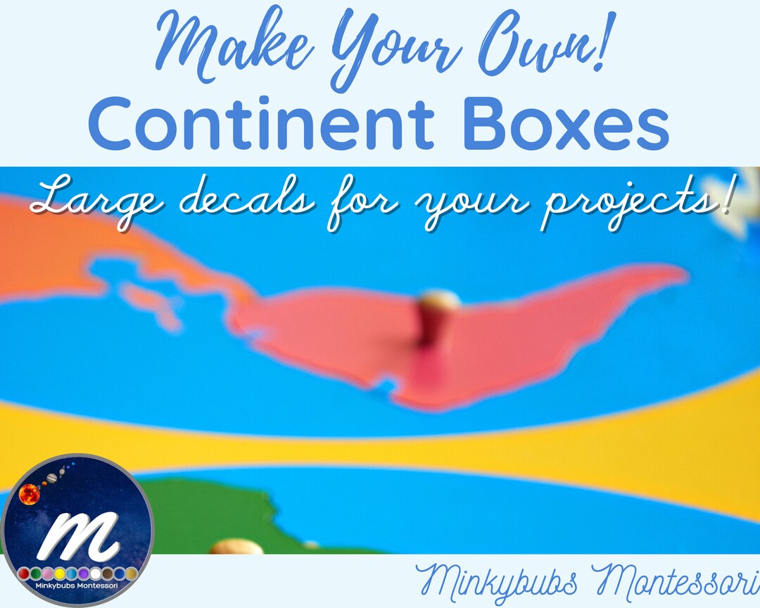 Continent Boxes LARGE 5.5" Decals in Montessori Colors 7 Continents of ...