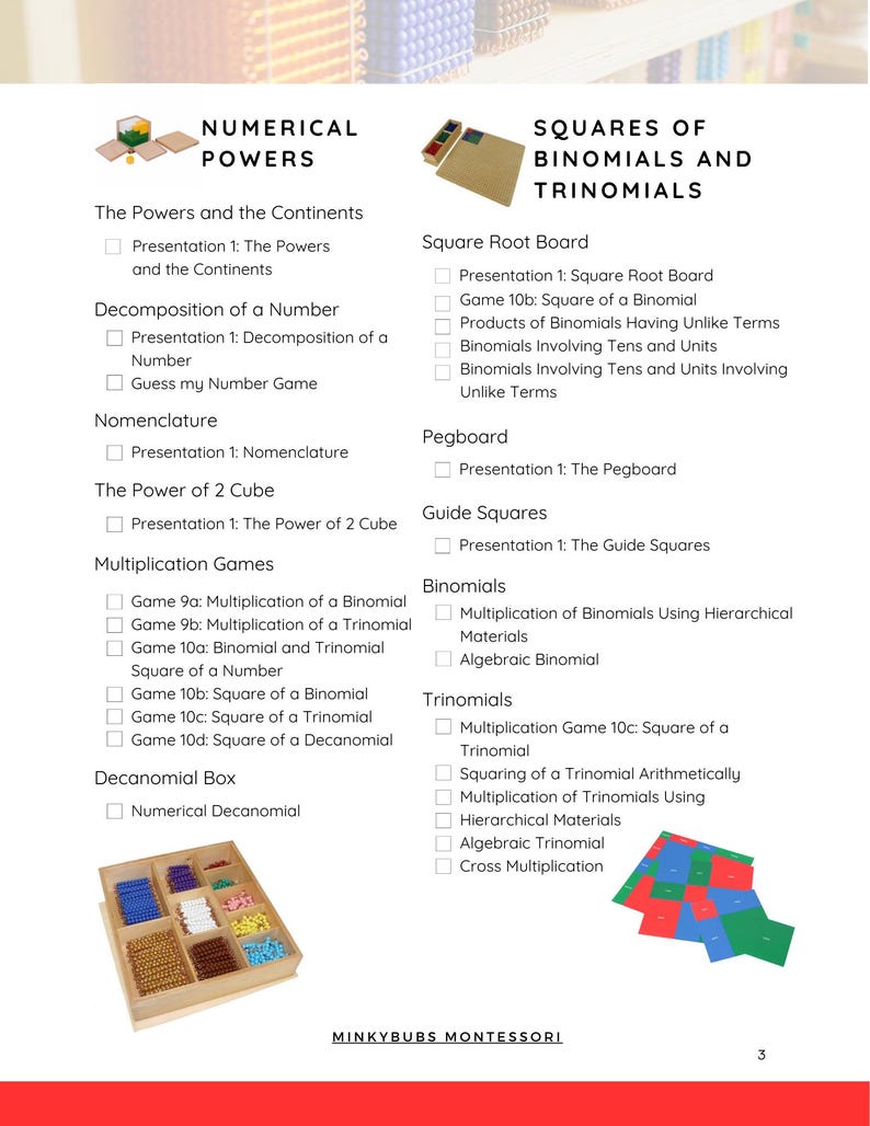 Montessori MATH CHECKLIST • Upper Elementary (ages 9-12) • Full 3-year ...