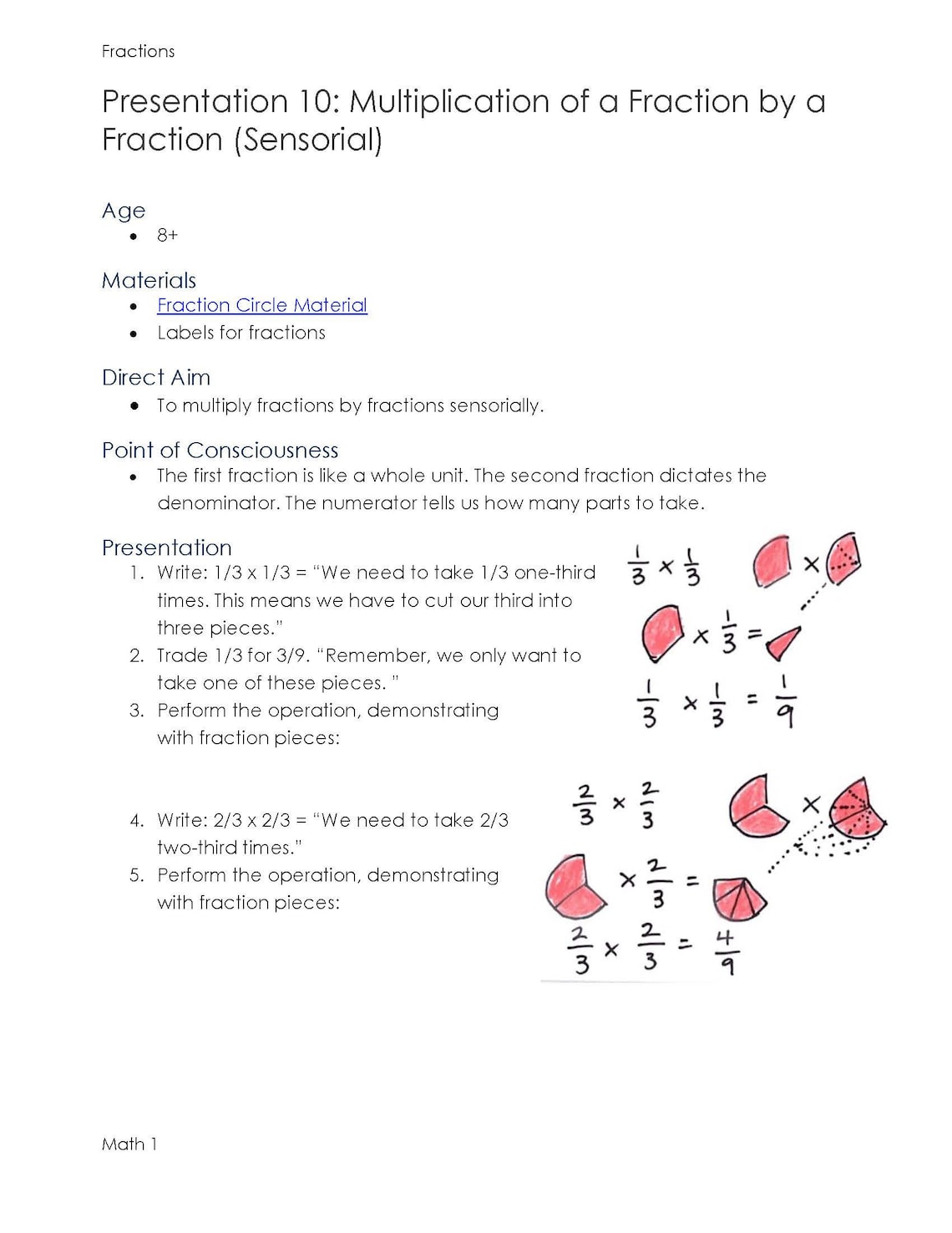 Montessori Fractions Addition Subtraction Multiply Math 1 Manual Part 2 ...