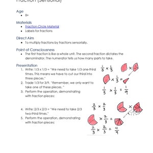 Montessori Fractions Addition Subtraction Multiply Math 1 Manual Part 2 ...