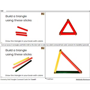 Geometry Stick Command Cards Level 1 Build Triangles Montessori - Etsy