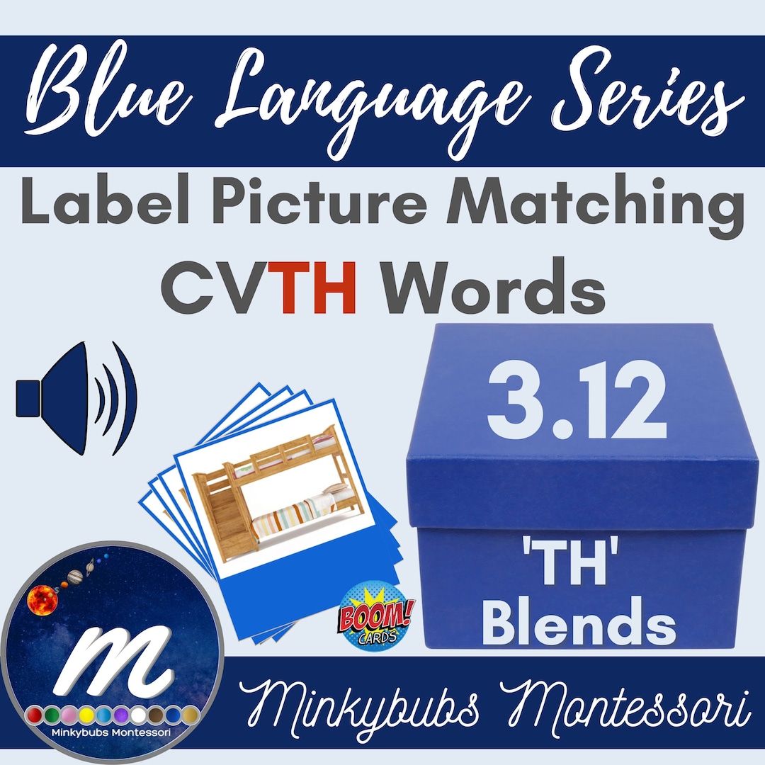 TH Ending Blend Words Label Picture Match Montessori Blue Language Boom ...