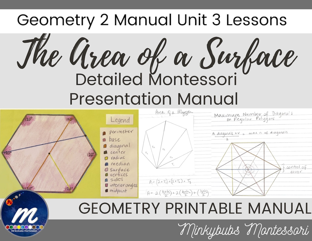 Geometry 2 Area of Surfaces of Figures Lessons Montessori Manual Album ...