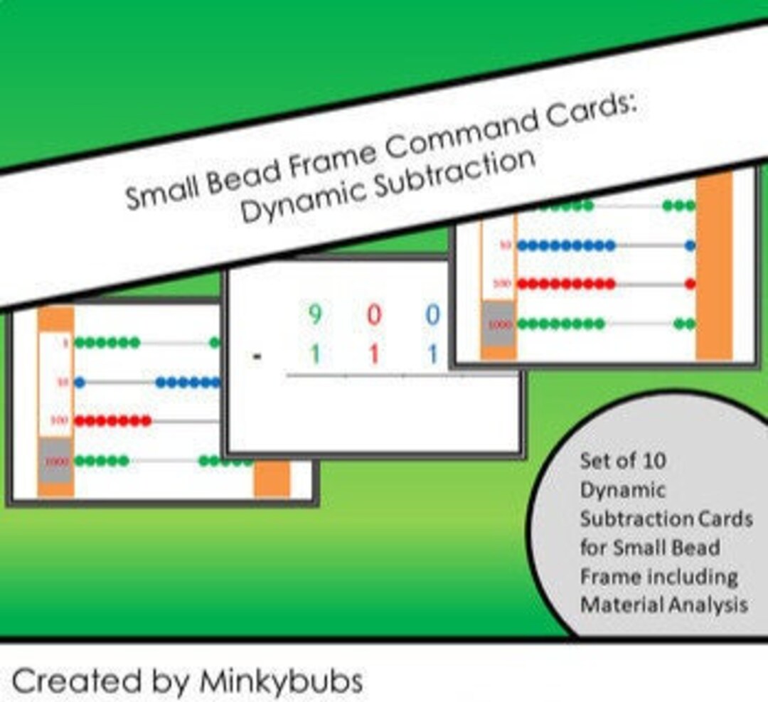 Montessori Small Bead Frame Command Cards Dynamic Subtraction &material ...