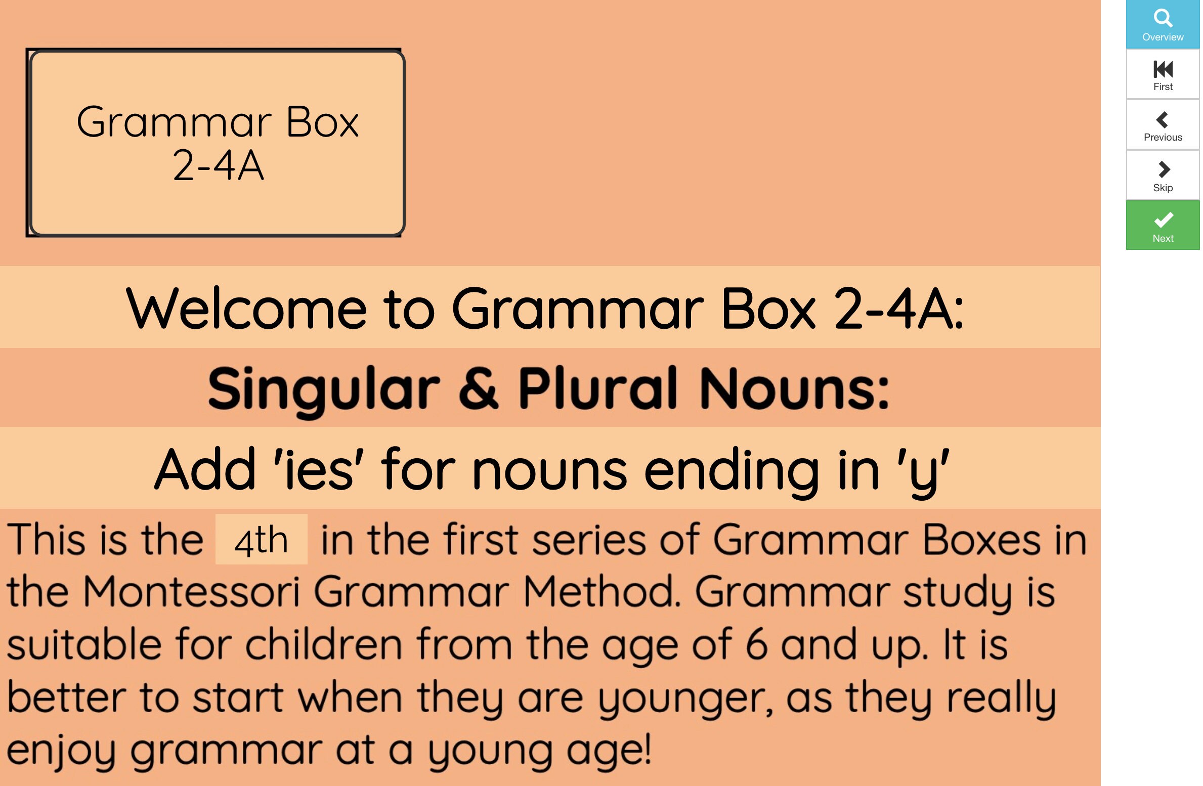 Montessori Grammar Box 2-4A BOOM Articles & Nouns Parts Speech Virtual ...