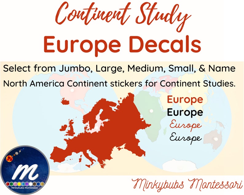 EUROPE Decals in Montessori Colors Continent Study - Etsy