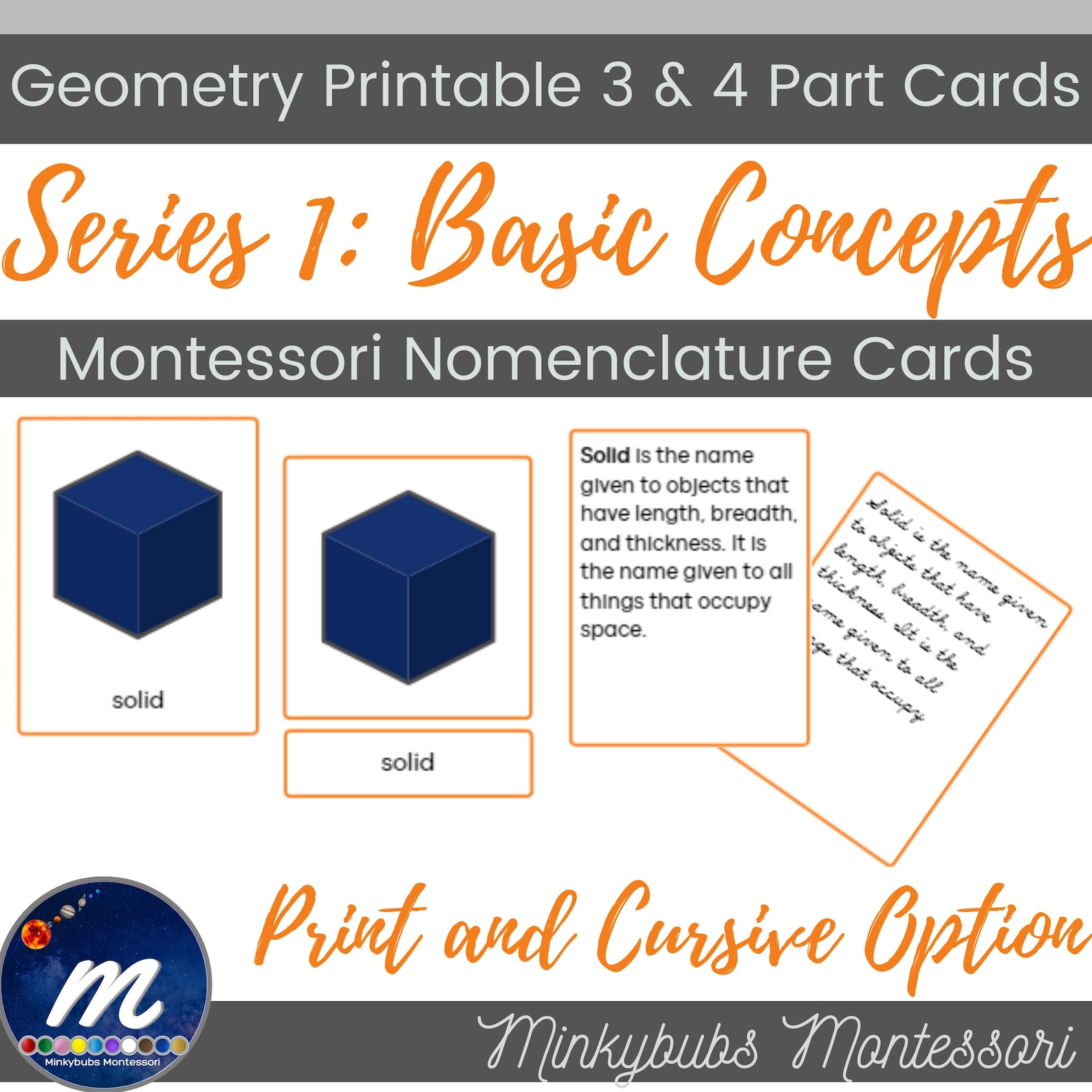 Montessori Geometry Nomenclature Cards Series 1 Basic Concepts Point ...