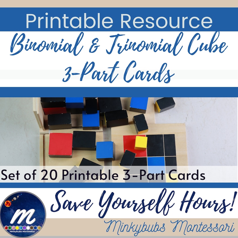 Trinomial and Binomial Cube Printable 3-part Cards Montessori Task ...