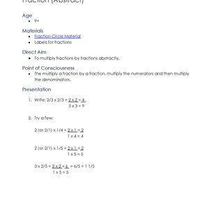 Montessori Fractions Addition Subtraction Multiply Math 1 Manual Part 2 ...