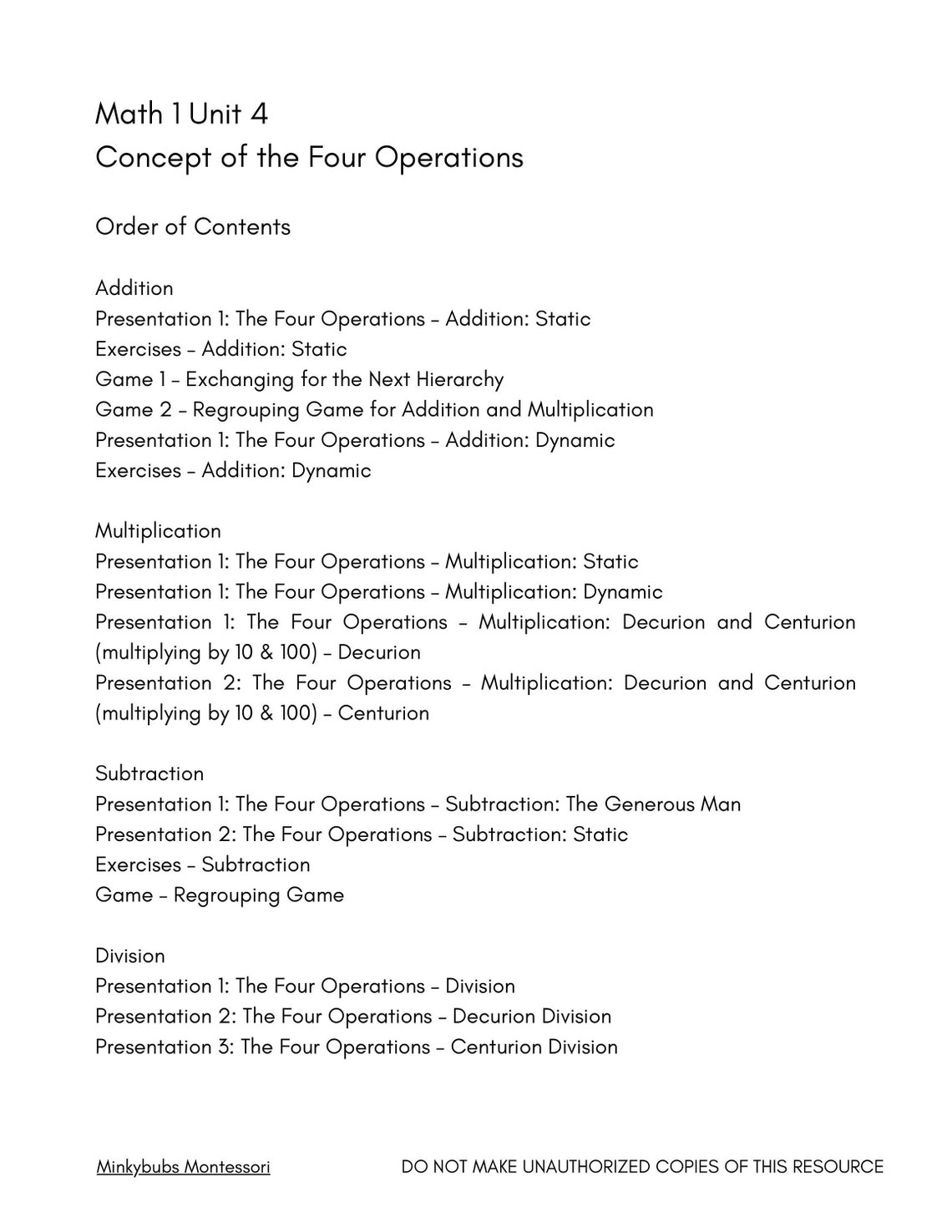 Montessori Math Manual PDF Ages 6-9 the 4 Operations Homeschool ...