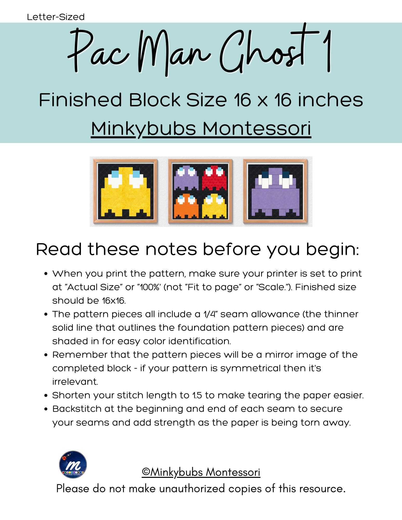 Pacman Ghost Quilt Block 1 Foundation Paper Piecing 16x16 - Etsy