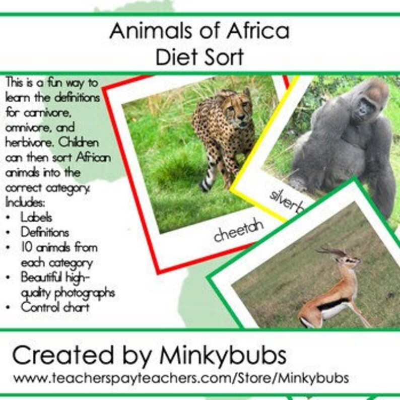Carnivores, Omnivores, Herbivores of Africa Sorting Cards & Control ...