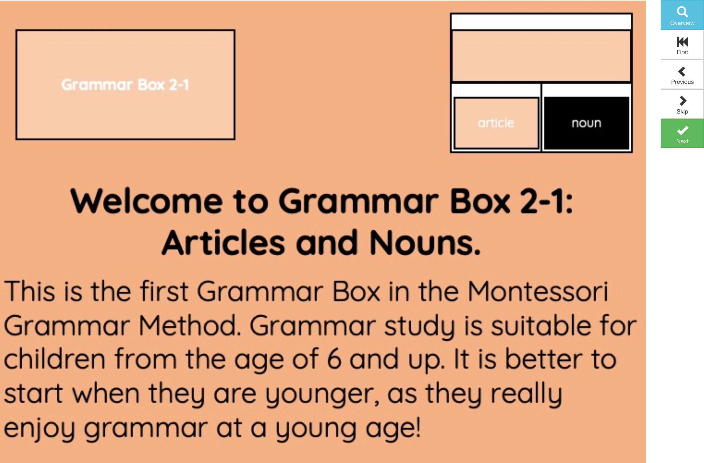 Montessori Grammar Box 2-1 BOOM Articles & Nouns Parts Speech Virtual ...
