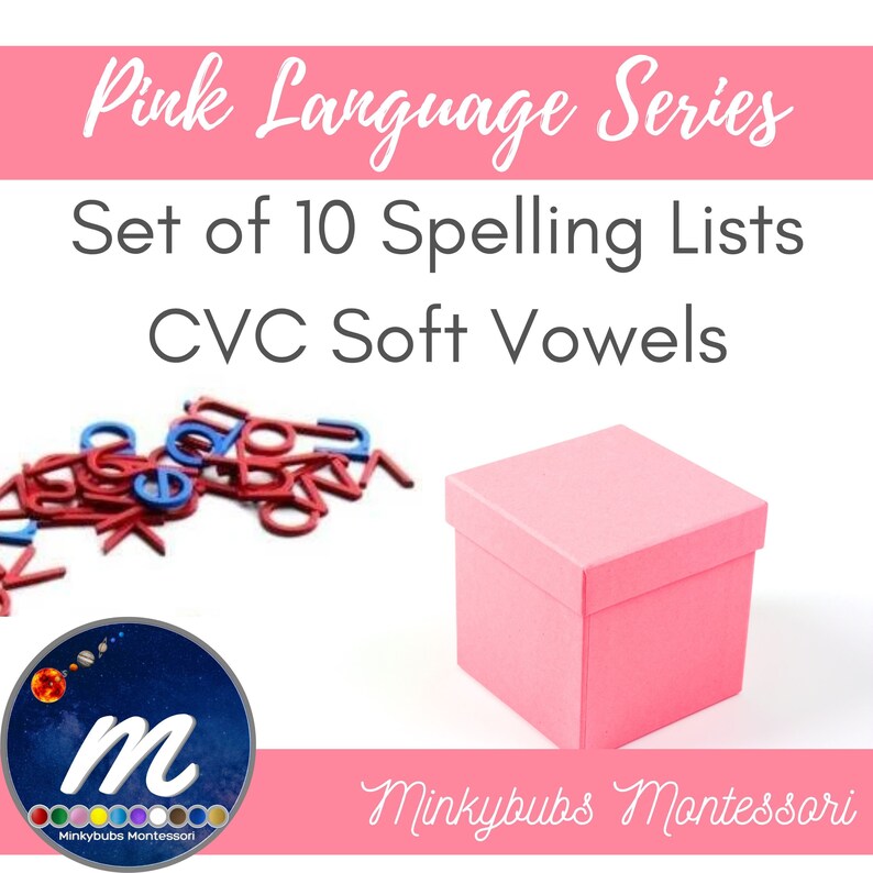 CVC Words Pink Language 10 Spelling Lists Series 1-5 Montessori - Print ...