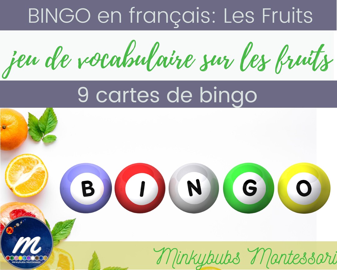 French Bingo Fruit Vocabulary En Français: Les Fruits 9 Cartes Fun ...