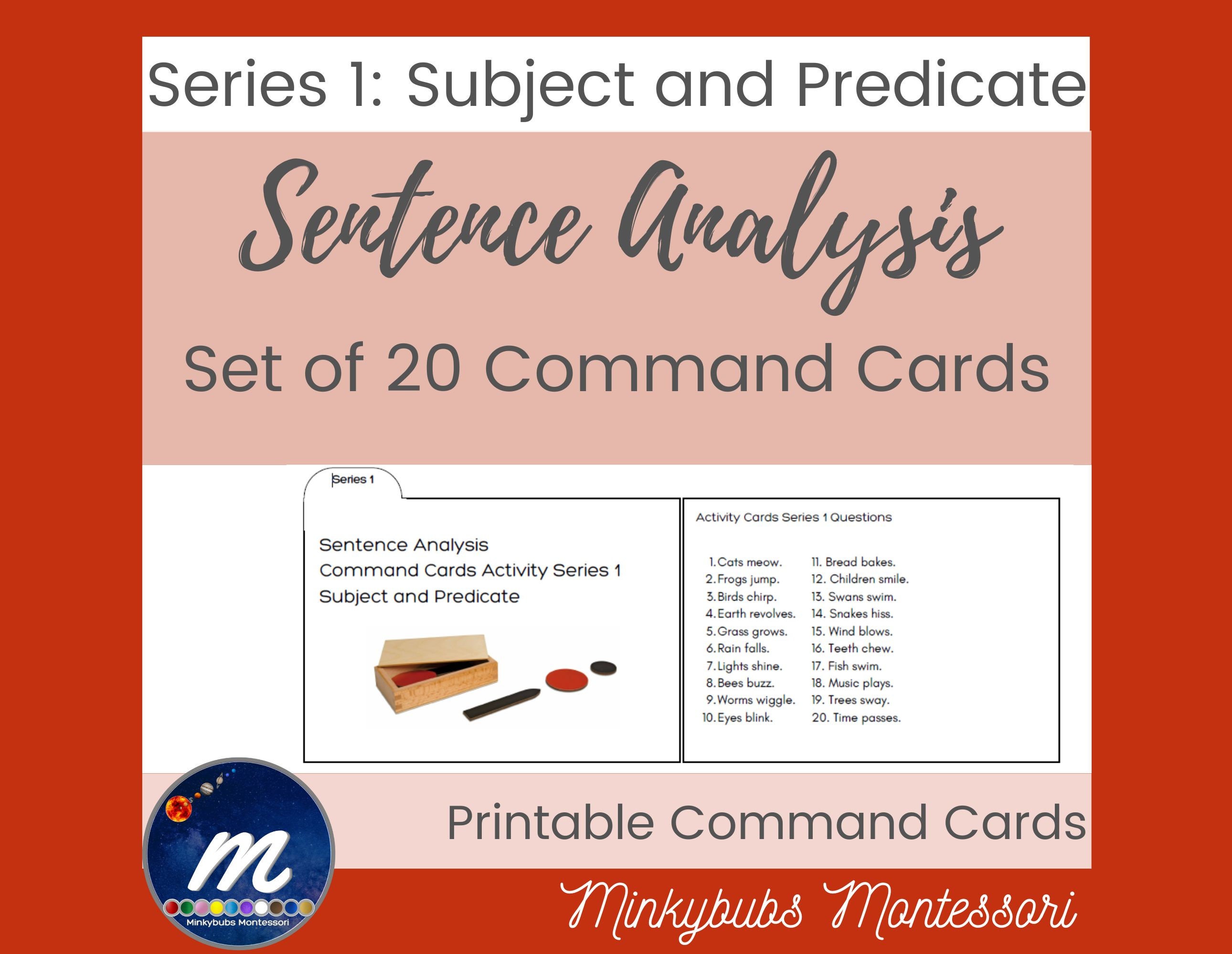 Simple Sentence Analysis 20 Command Cards for Independent Work Subject ...