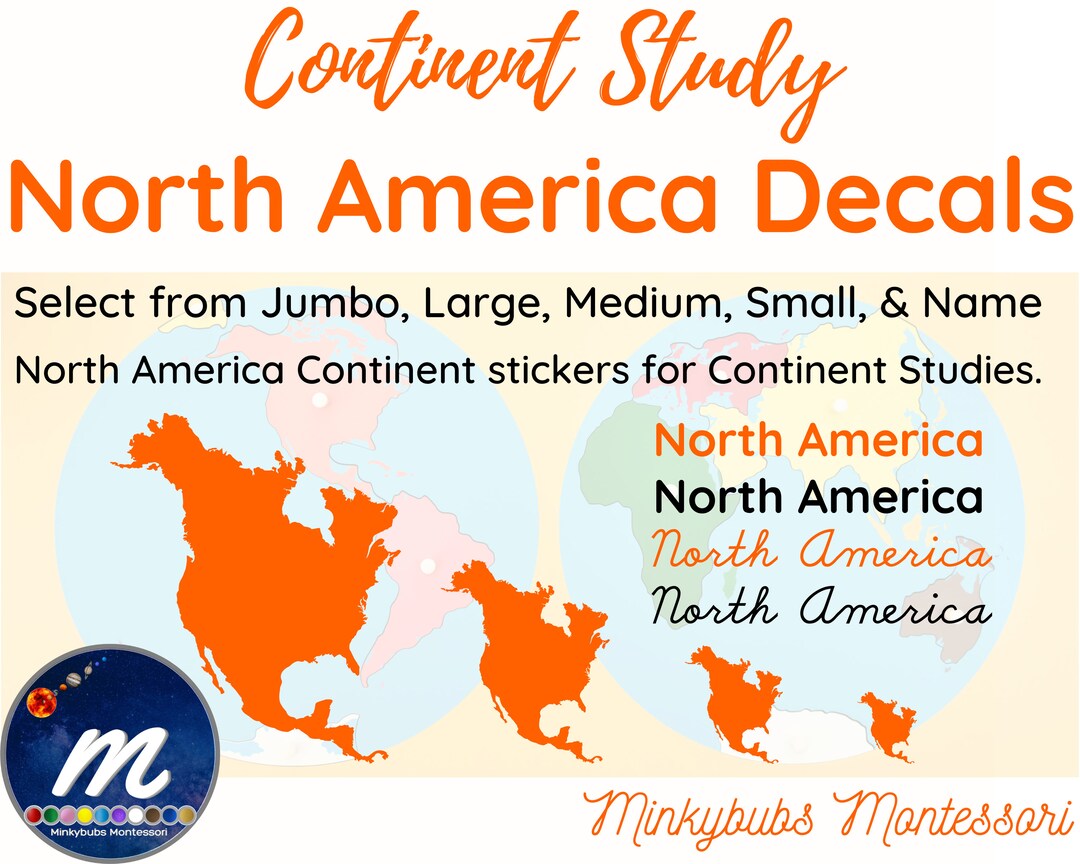 NORTH AMERICA Decals in Montessori Colors Continent Study - Etsy