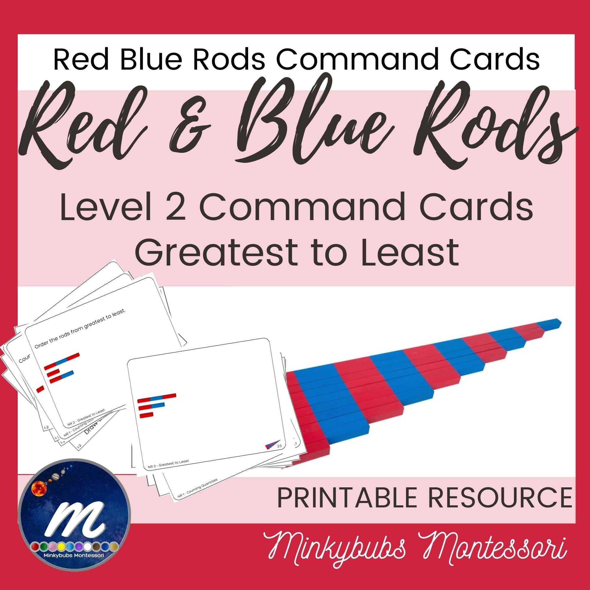 Montessori Red Blue Rods Command Cards Greatest to Least Set 2 - Etsy