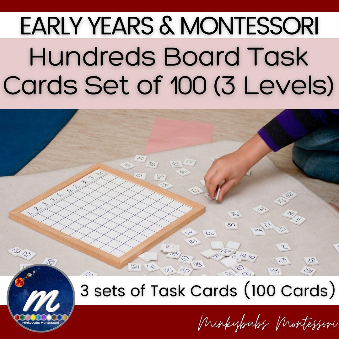 Hundreds Board Task Cards Montessori Math Center Counting Ordering ...